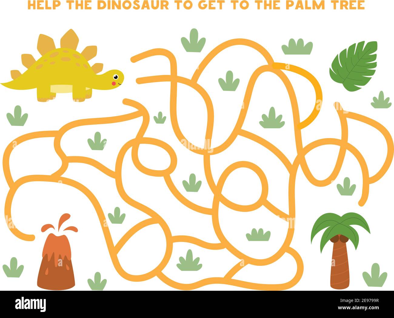 Maze game for kids. Help dinosaur to get to the palm tree. Worksheet ...