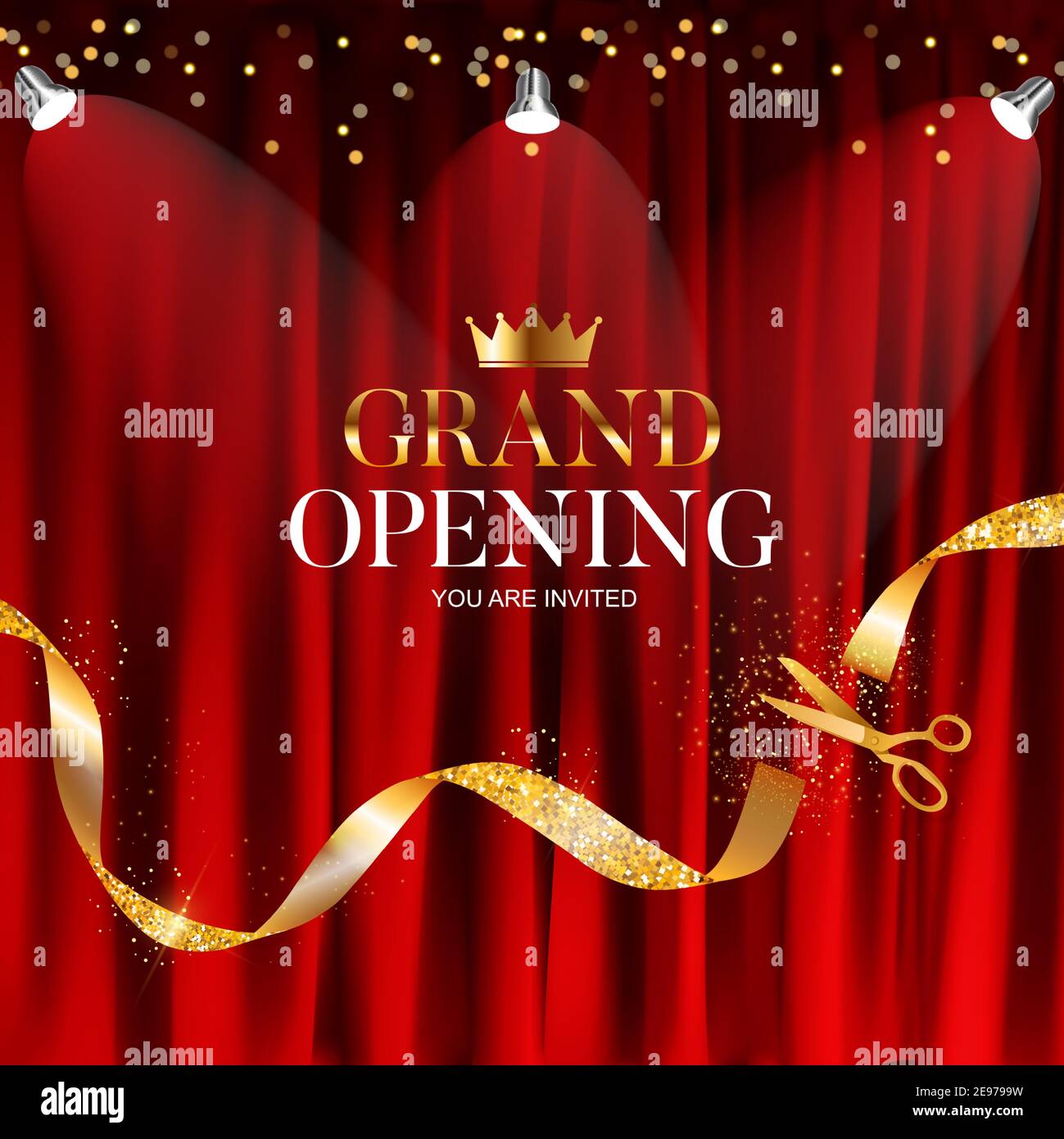 Grand Opening Card with Ribbon and Scissors Background. Vector ...