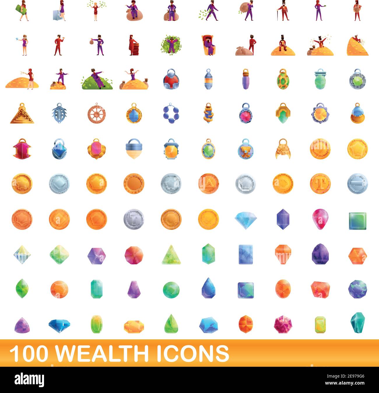 100 Wealth Icons Set Cartoon Illustration Of 100 Wealth Icons Vector