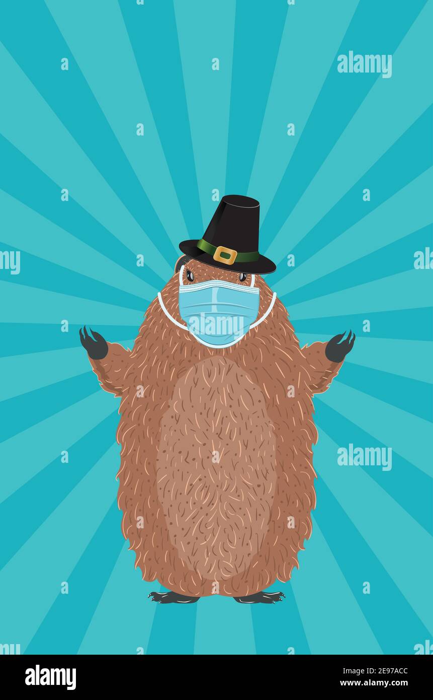 Cute cartoon groundhog wears a disposable mask design Stock Vector ...