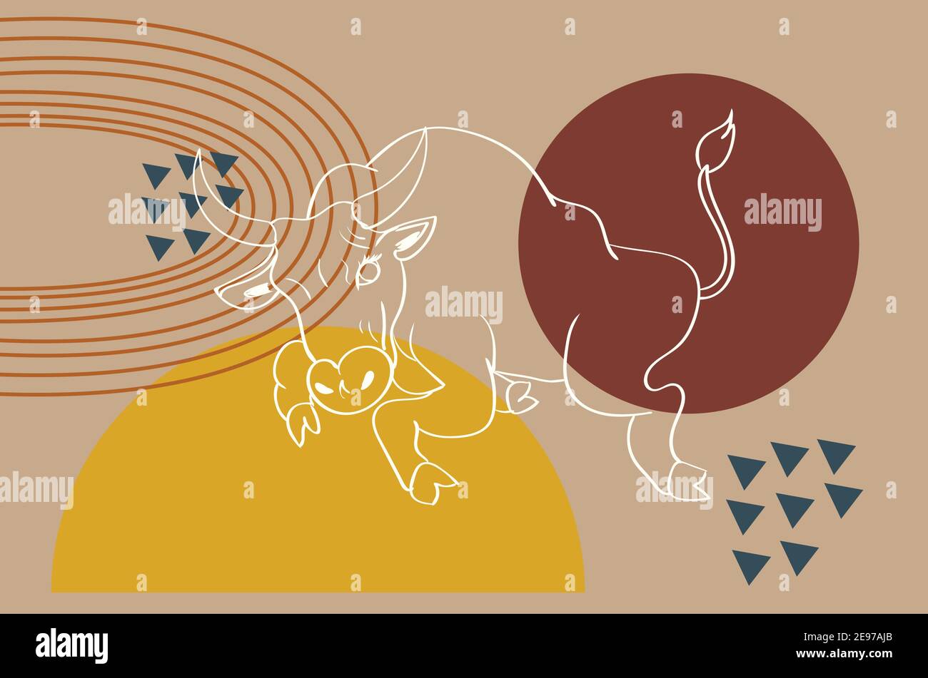 Illustration with cartoon bull in a jump line art design Stock Vector ...