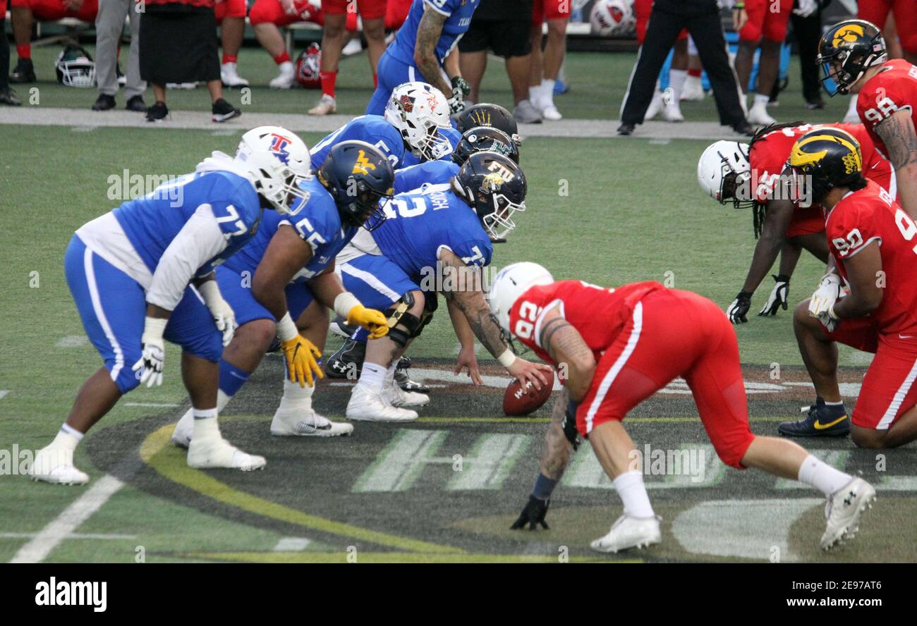 January 31, 2021 - The line of scrimmage during the Hula Bowl at Aloha ...