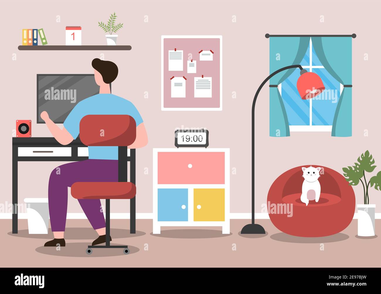 Vector Illustration People During Quarantine from coronavirus Works on ...