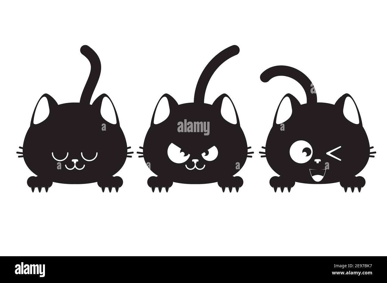 Cute cartoon three black cat heads banner illustration Stock Vector ...