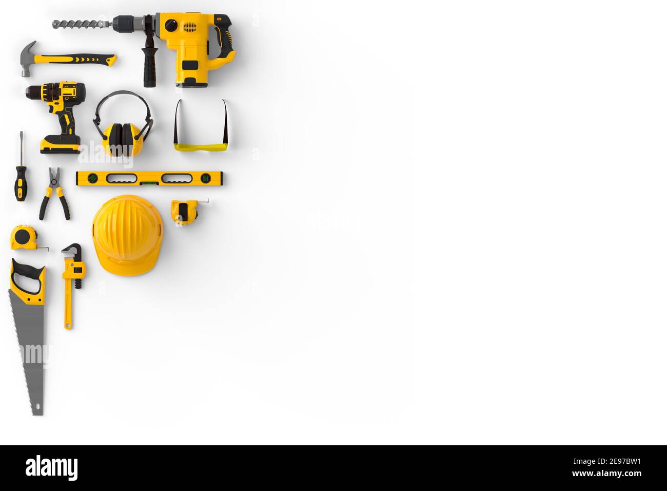 Set of construction tools for repair and installation on white ...