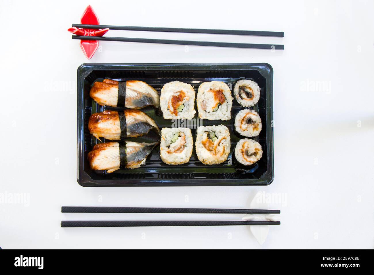 Eel fish sushi rolls set, sushi bar and restaurant Stock Photo - Alamy