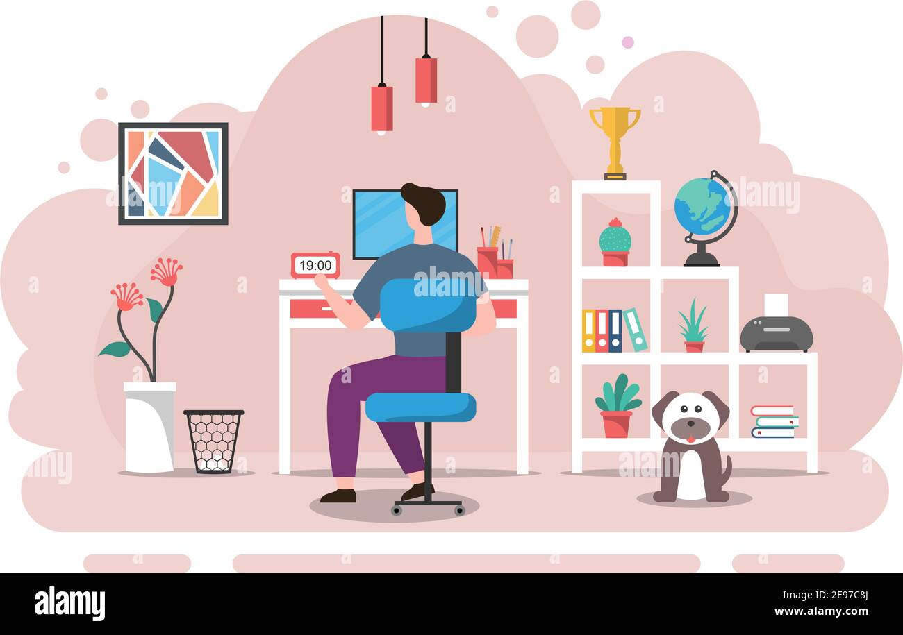 Vector Illustration People During Quarantine from coronavirus Works on ...