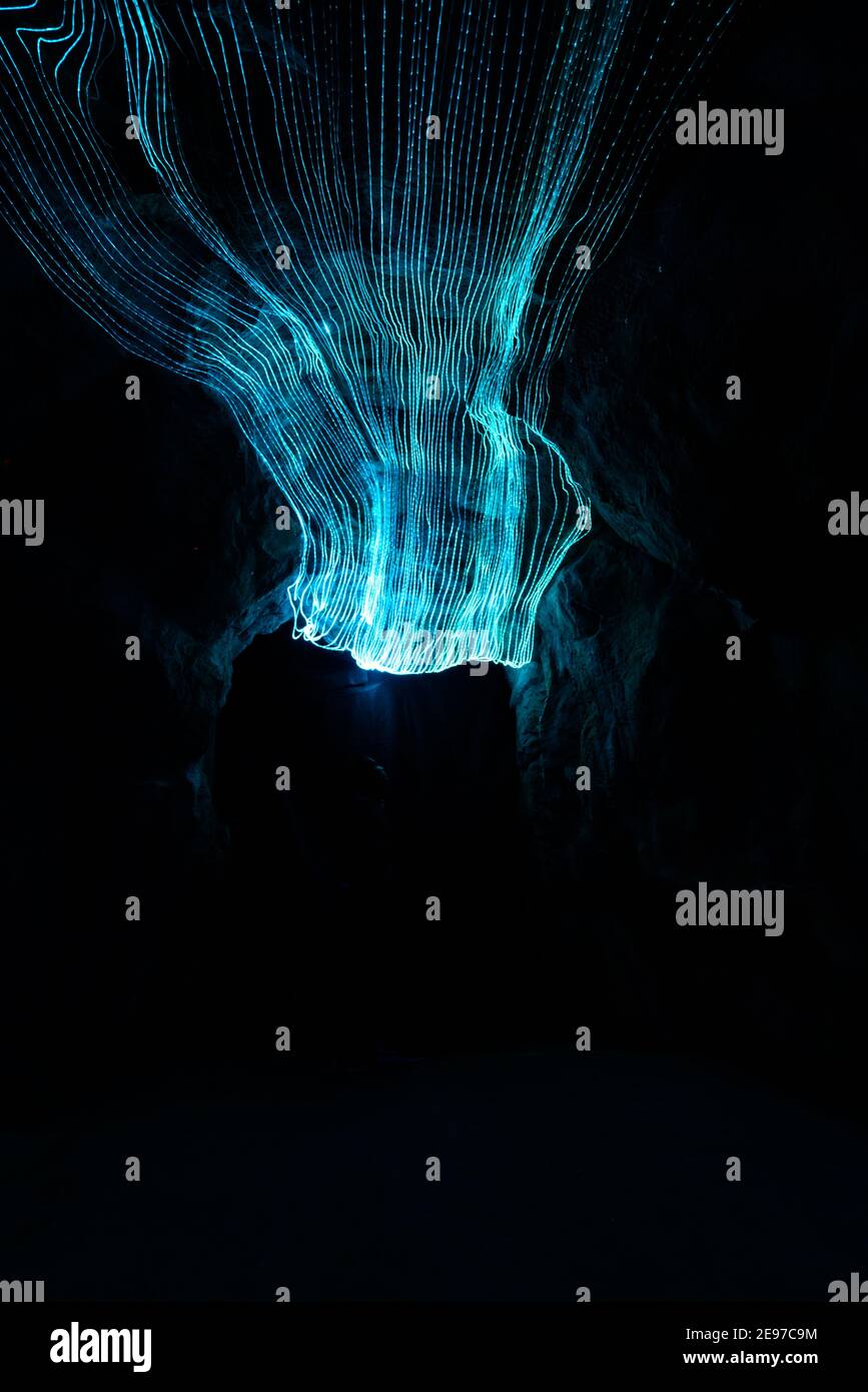 Lighting decorate on the cave like waterfall shape in lighting festival ...