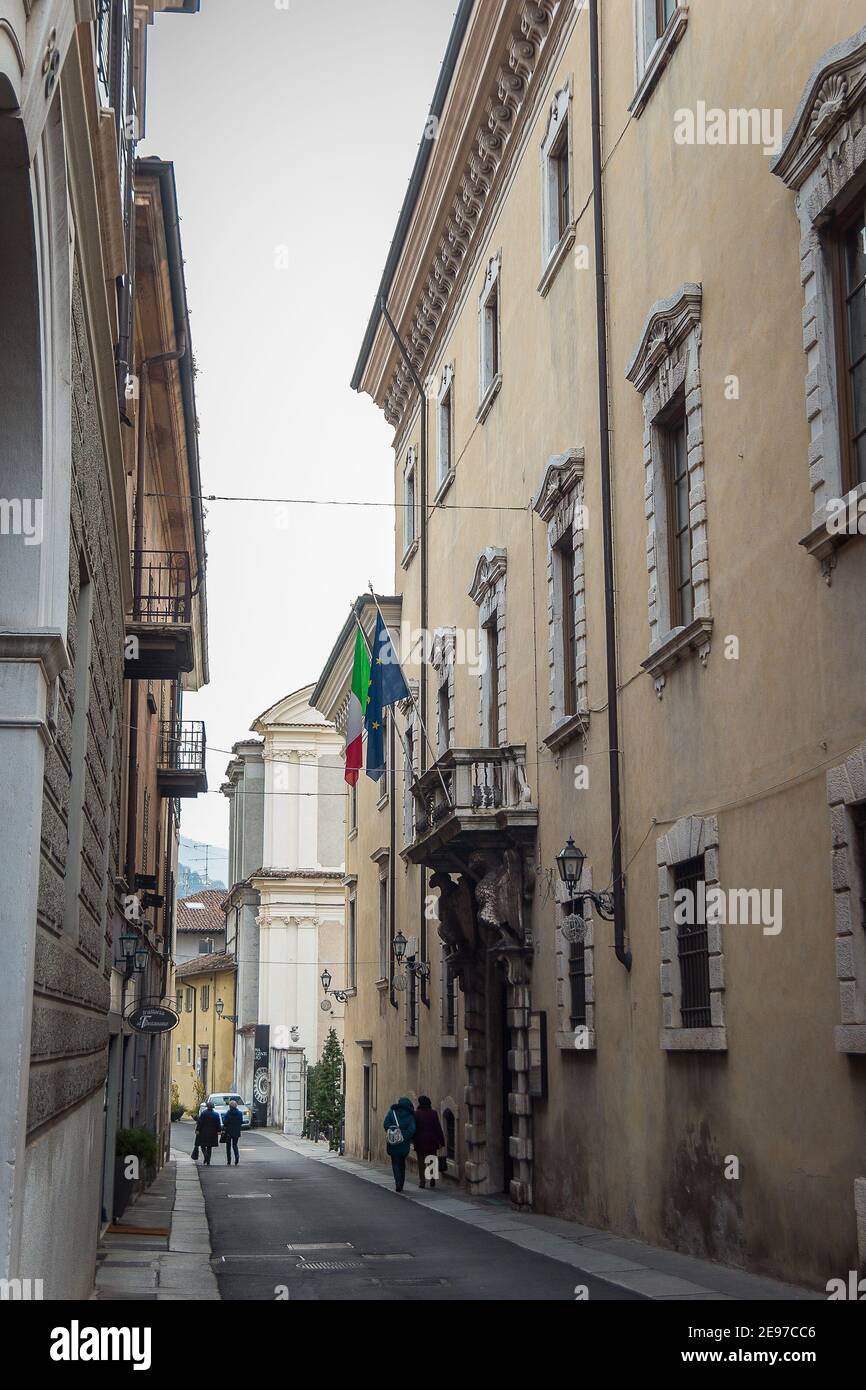 Beautiful narrow alley with many windows in Brescia city Stock Photo ...