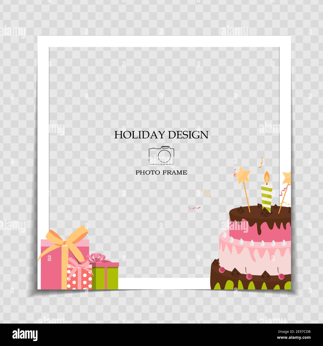 Party Holiday Photo Frame Template for post in Social Network. Vector ...