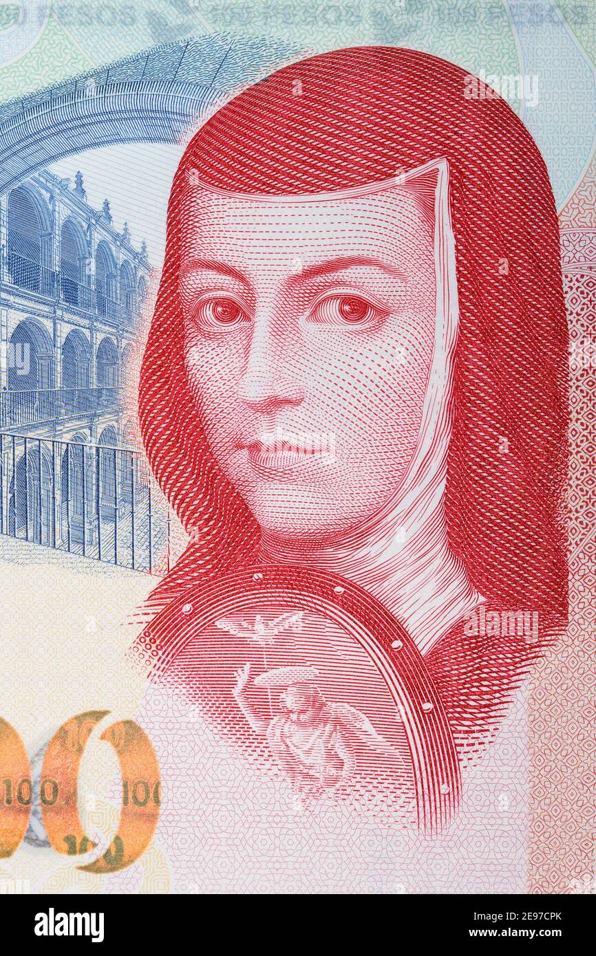 Juana Ines de la Cruz a portrait from Mexican money Stock Photo - Alamy