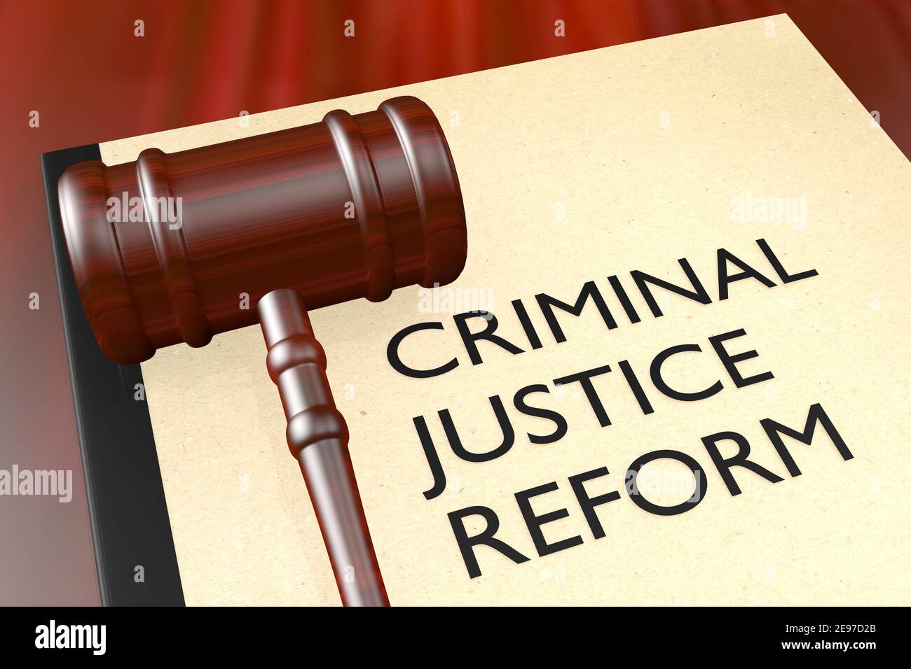 3D illustration of CRIMINAL JUSTICE REFORM title on legal document ...