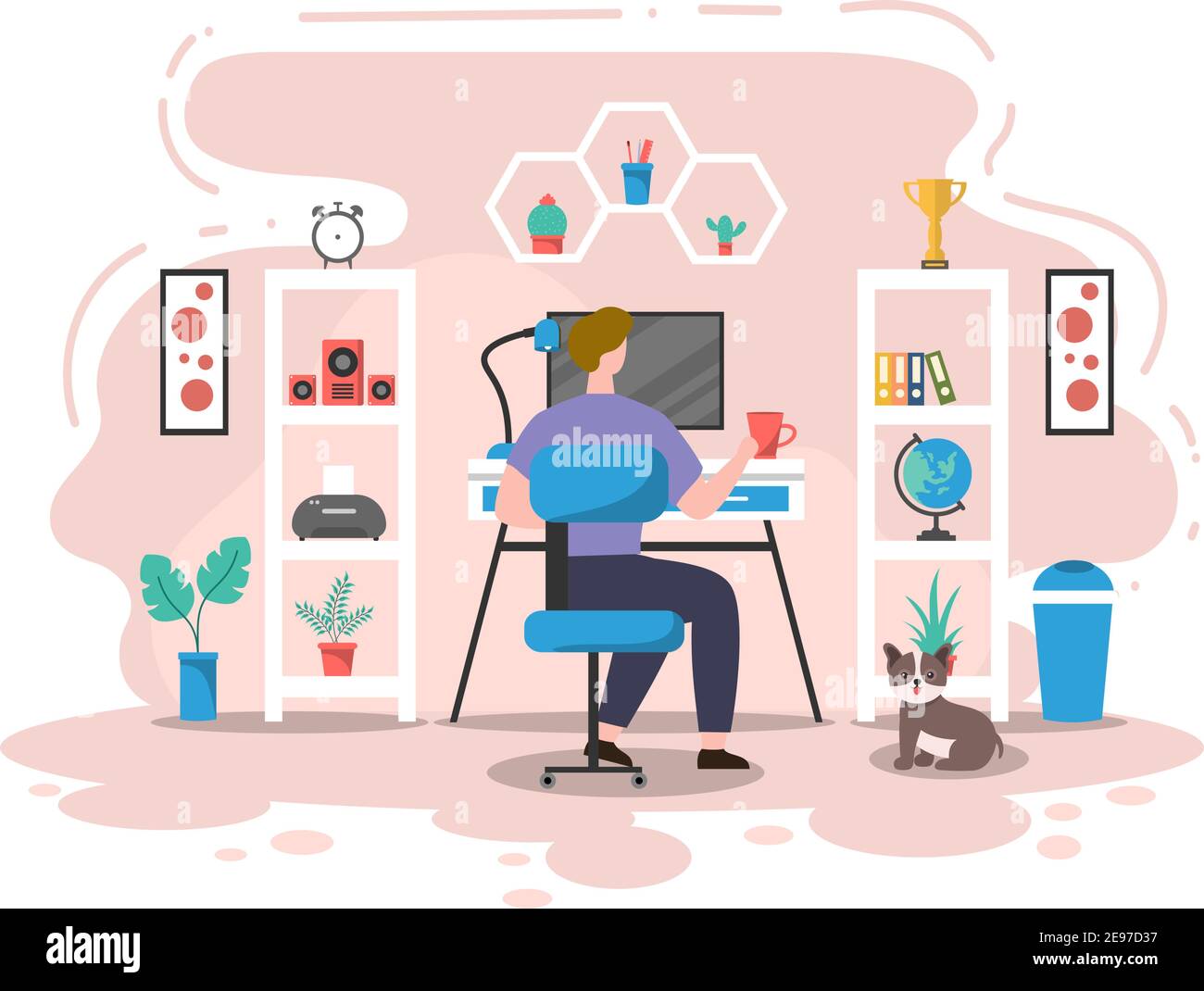 Vector Illustration People During Quarantine from coronavirus Works on ...