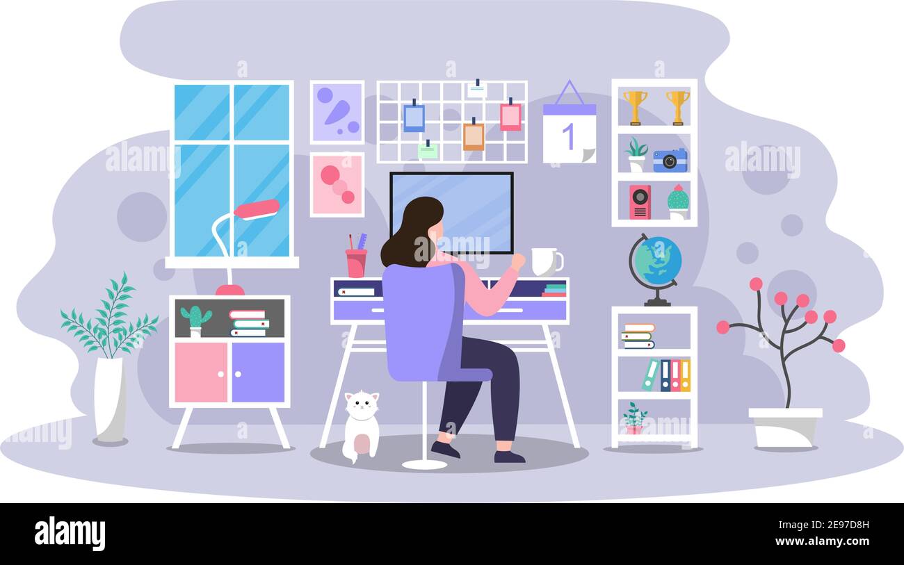 Vector Illustration People During Quarantine from coronavirus Works on ...