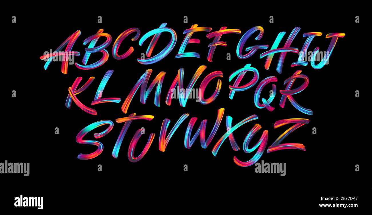Full color handwriting paint brush lettering latin alphabet letters ...