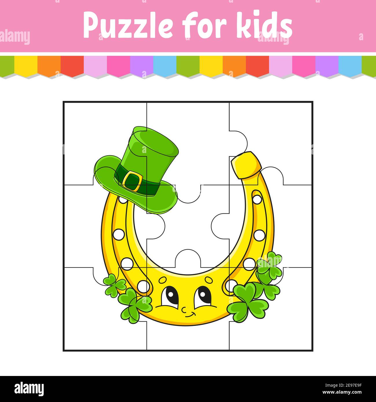 Puzzle game for kids. Jigsaw pieces. Color worksheet. Activity page. St ...