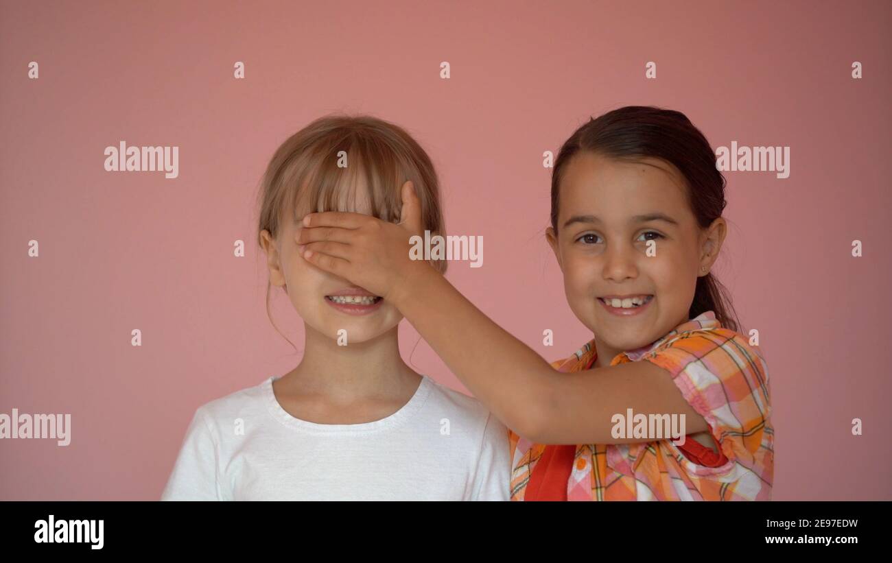 Portrait of two nice-looking attractive charming cute lovely friendly ...