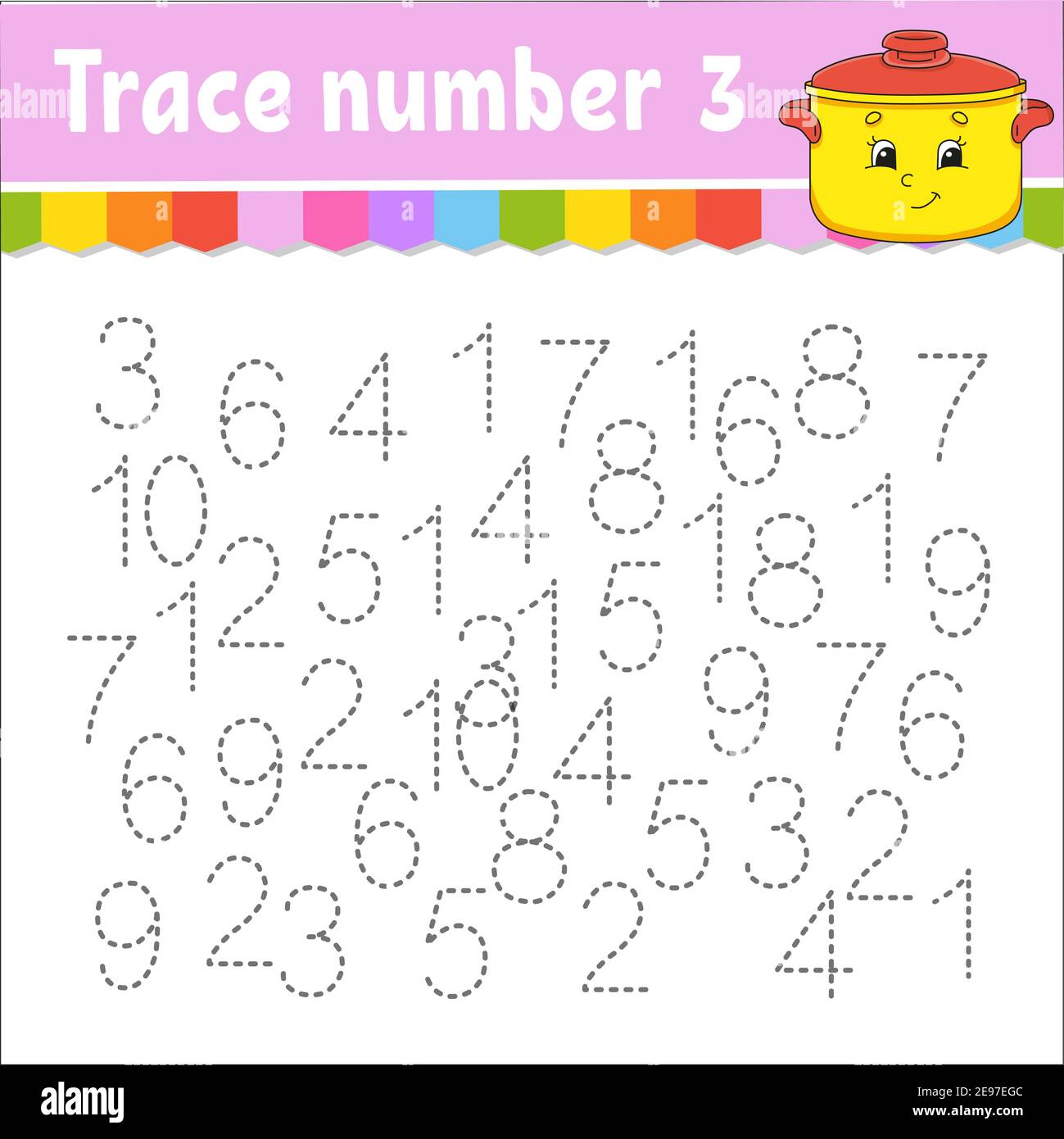 Trace number . Handwriting practice. Learning numbers for kids ...