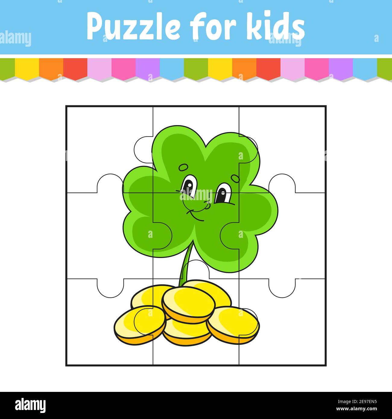 Puzzle game for kids. Jigsaw pieces. Color worksheet. Activity page. St ...