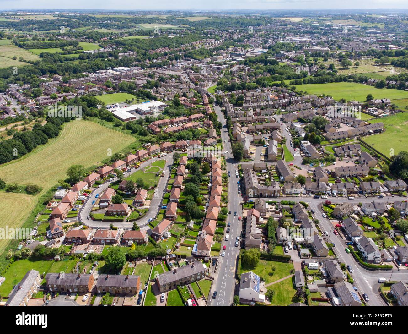 Aerial photo of the town of Batley in Yorkshire UK, showing a typical ...