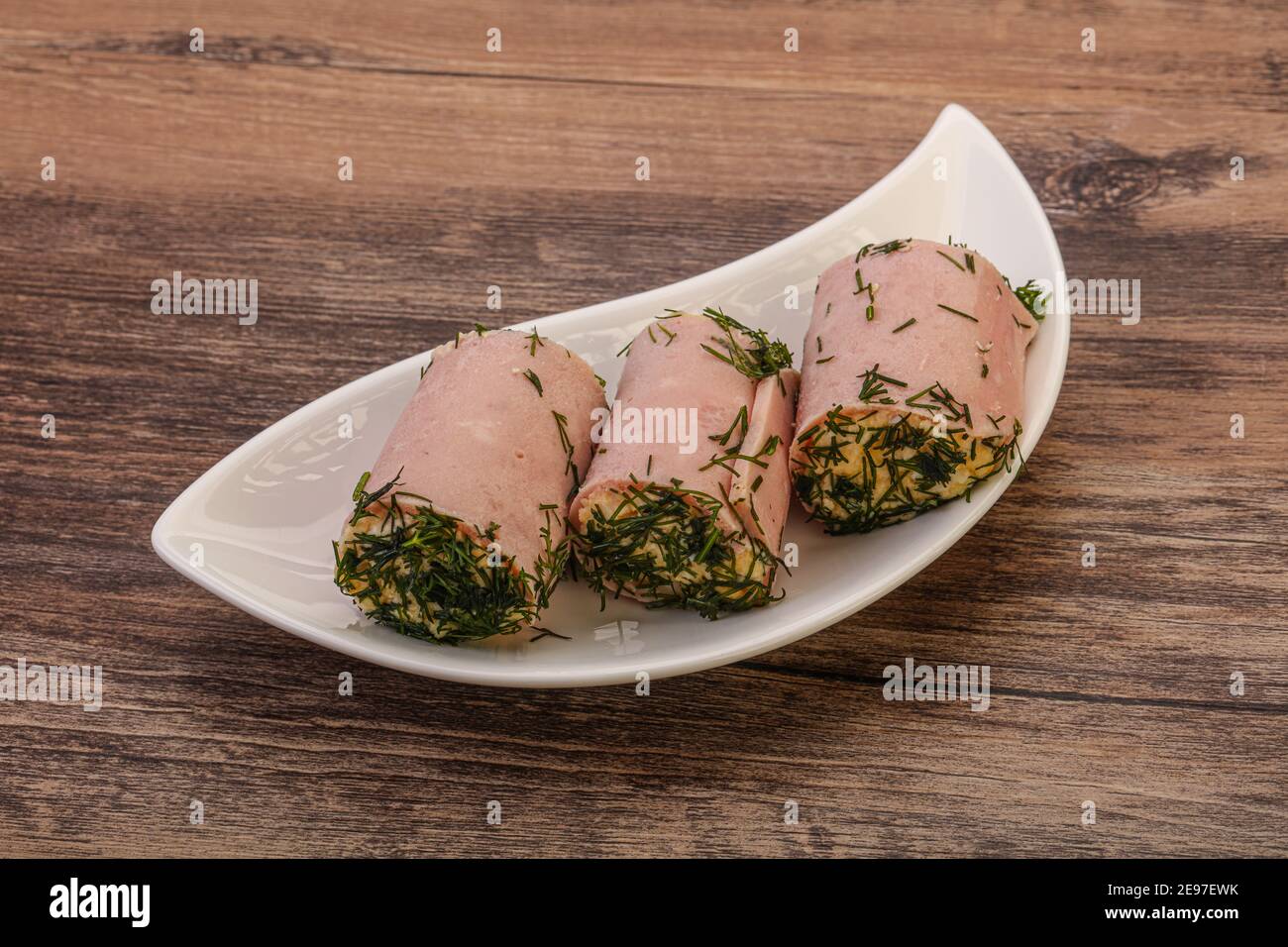 Ham roll snack with cheese and garlic Stock Photo - Alamy