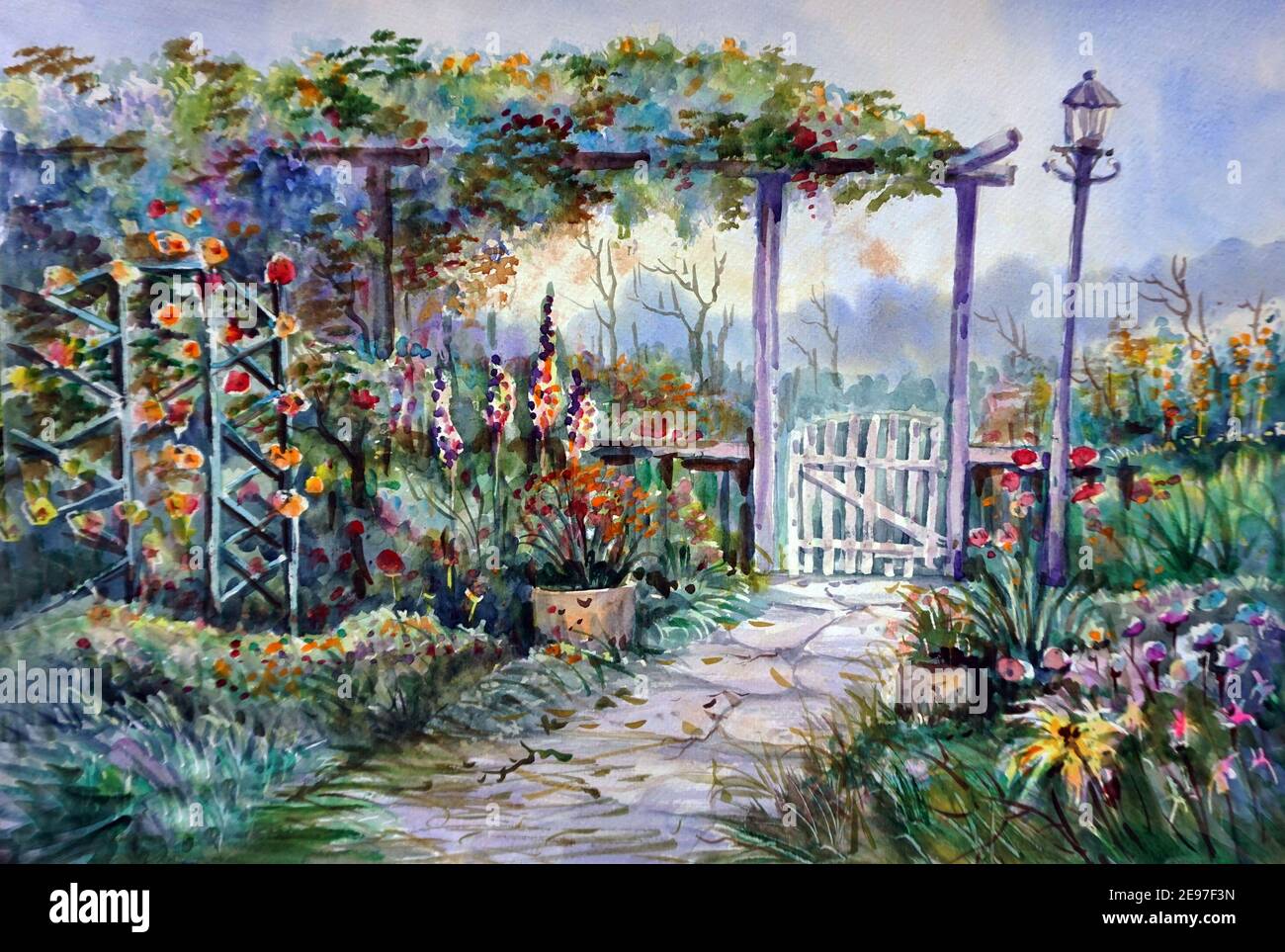 Garden watercolor painting hi-res stock photography and images - Alamy