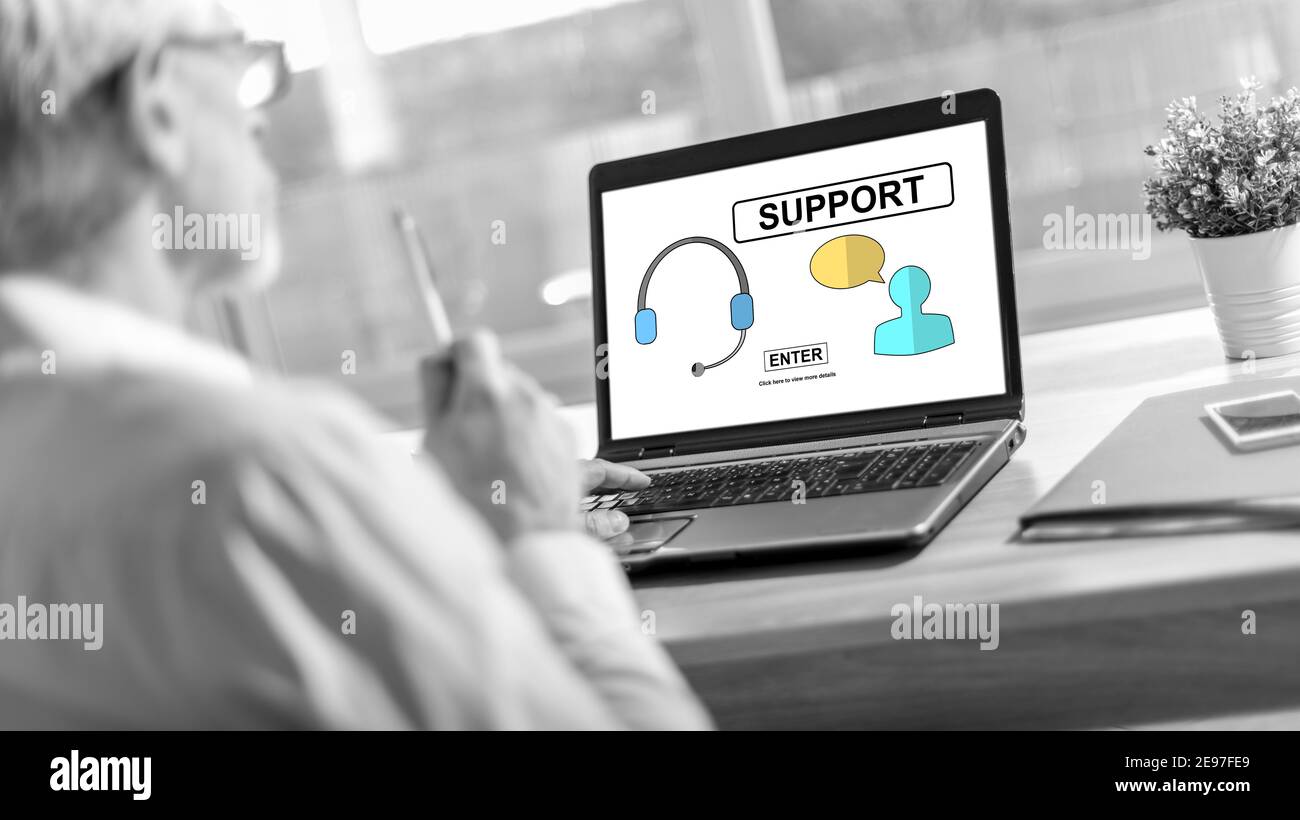 Laptop screen displaying a support concept Stock Photo - Alamy