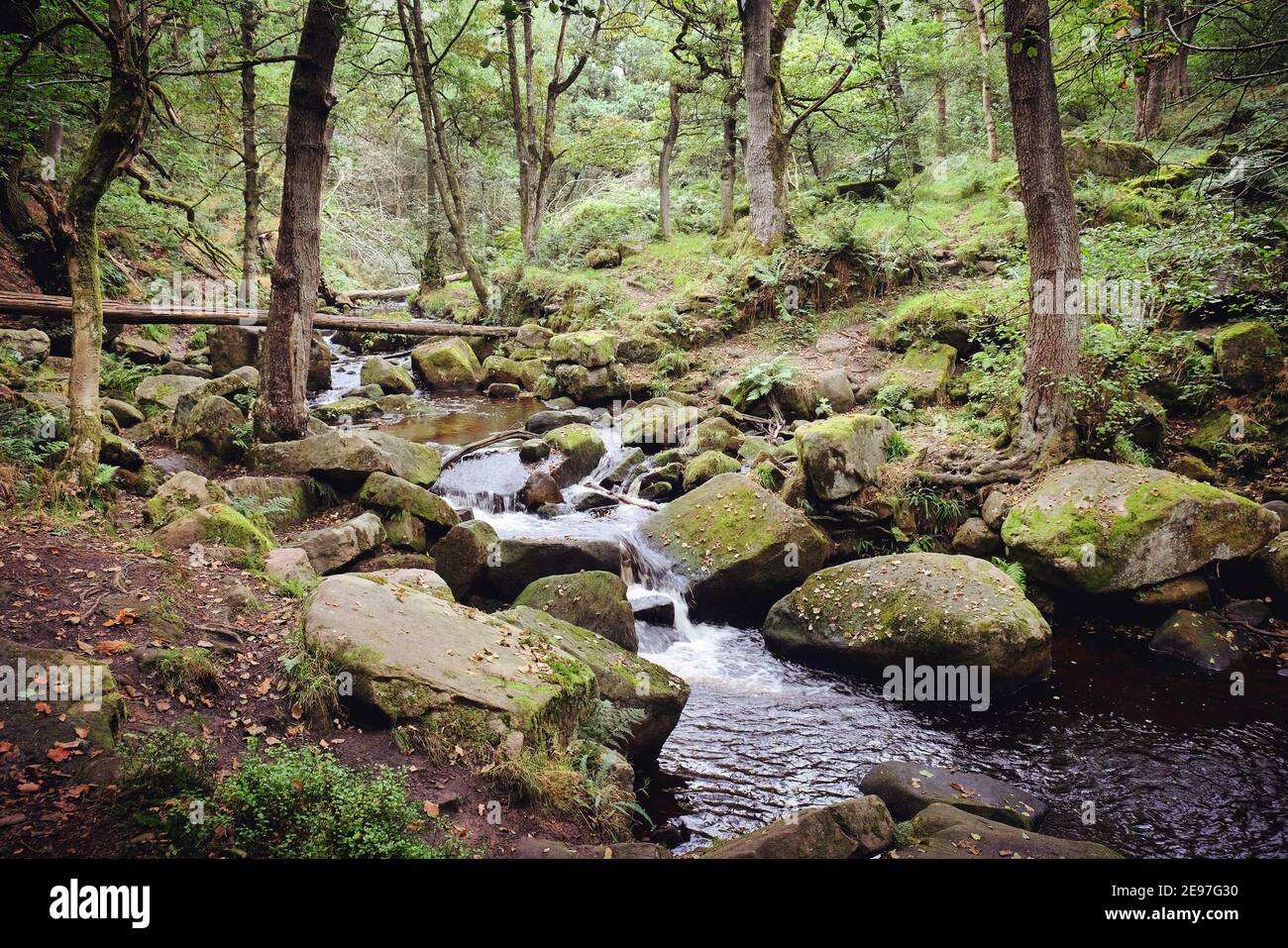 Waterfalls of Burbage Brook in Padley Gorge, High Peak, Derbyshire, UK ...