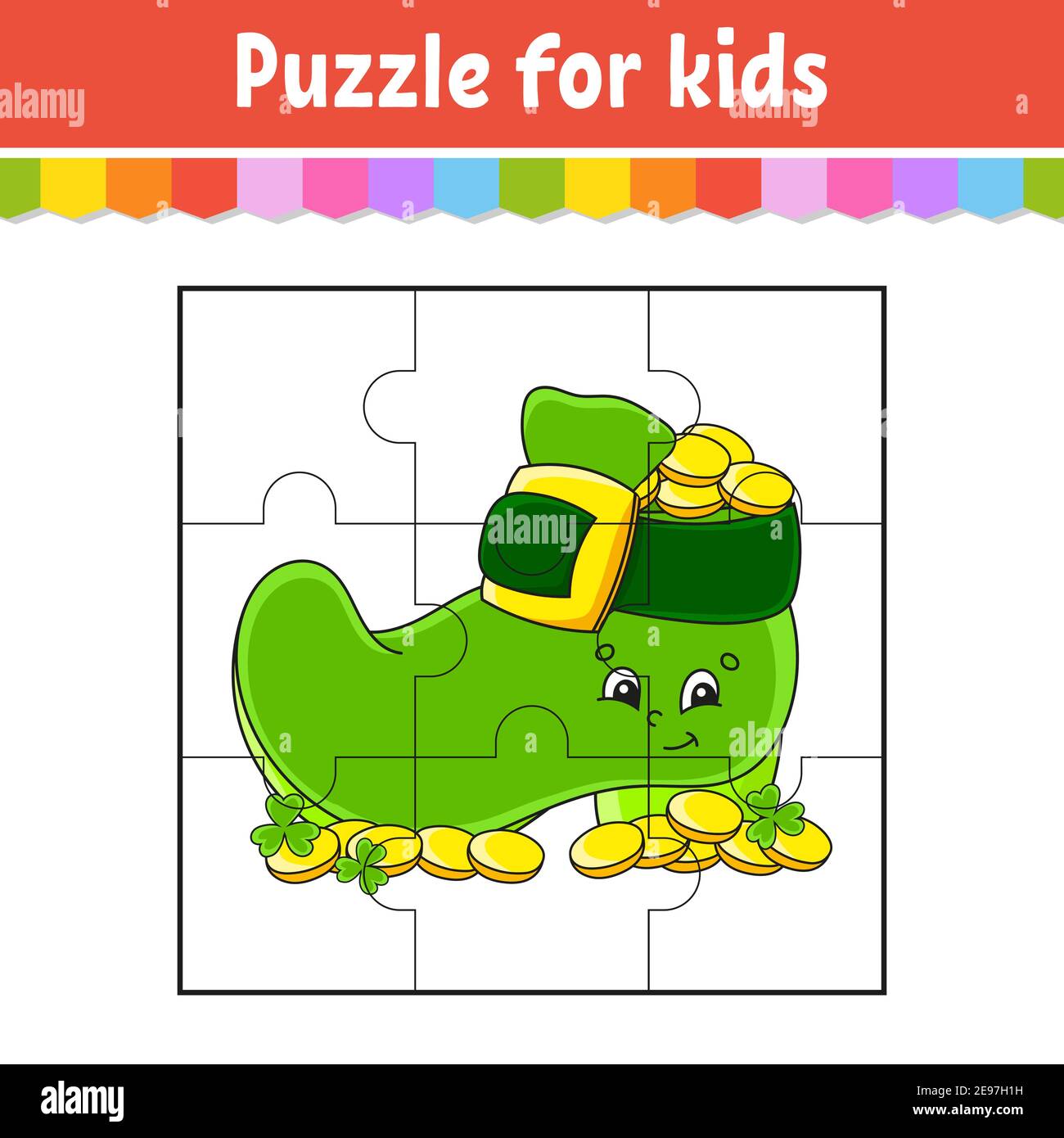 Puzzle game for kids. Jigsaw pieces. Color worksheet. Activity page. St ...