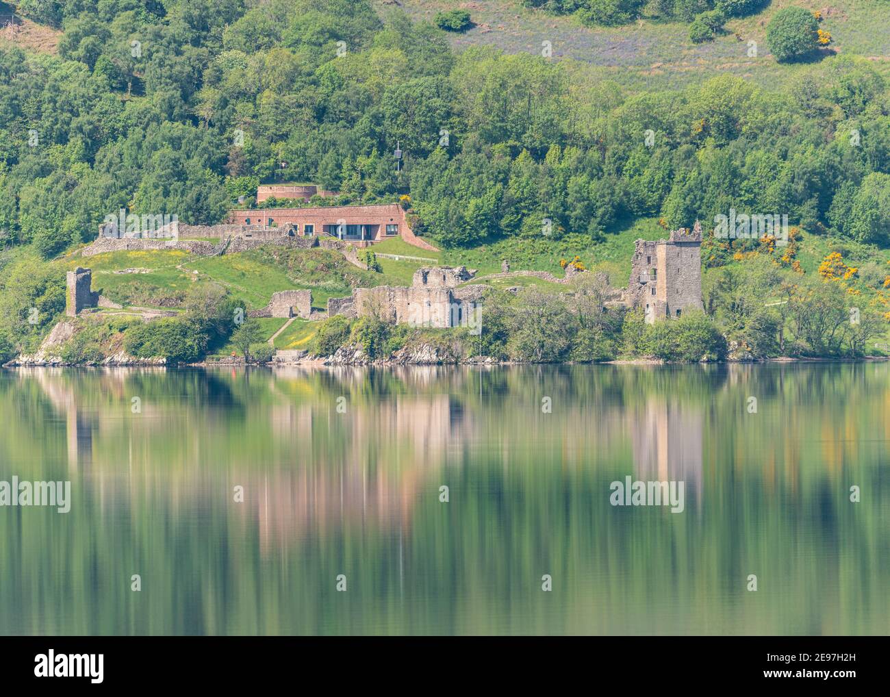 Urquhart Castle on Loch ness from South Side with still loch Stock ...
