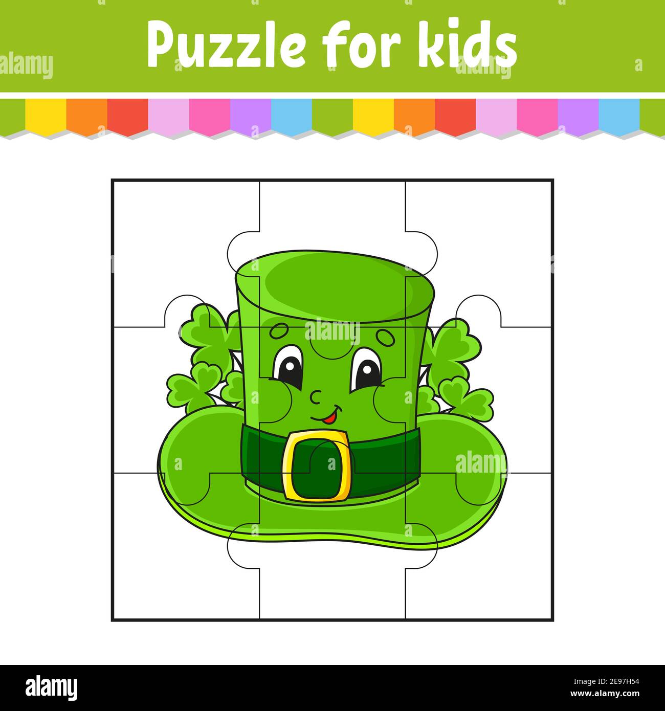 Puzzle game for kids. Jigsaw pieces. Color worksheet. Activity page. St ...
