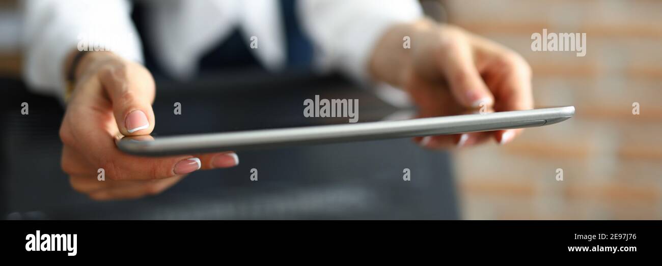 Fresh french tips on hands Stock Photo - Alamy