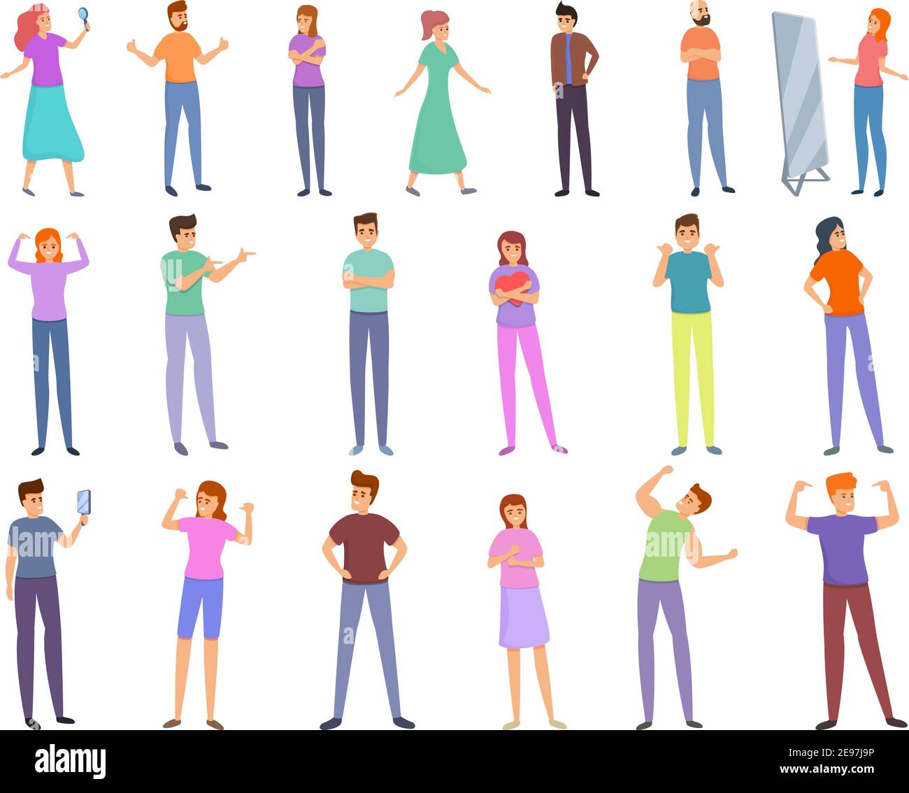 Self-esteem icons set. Cartoon set of self-esteem vector icons for web design Stock Vector Image ...