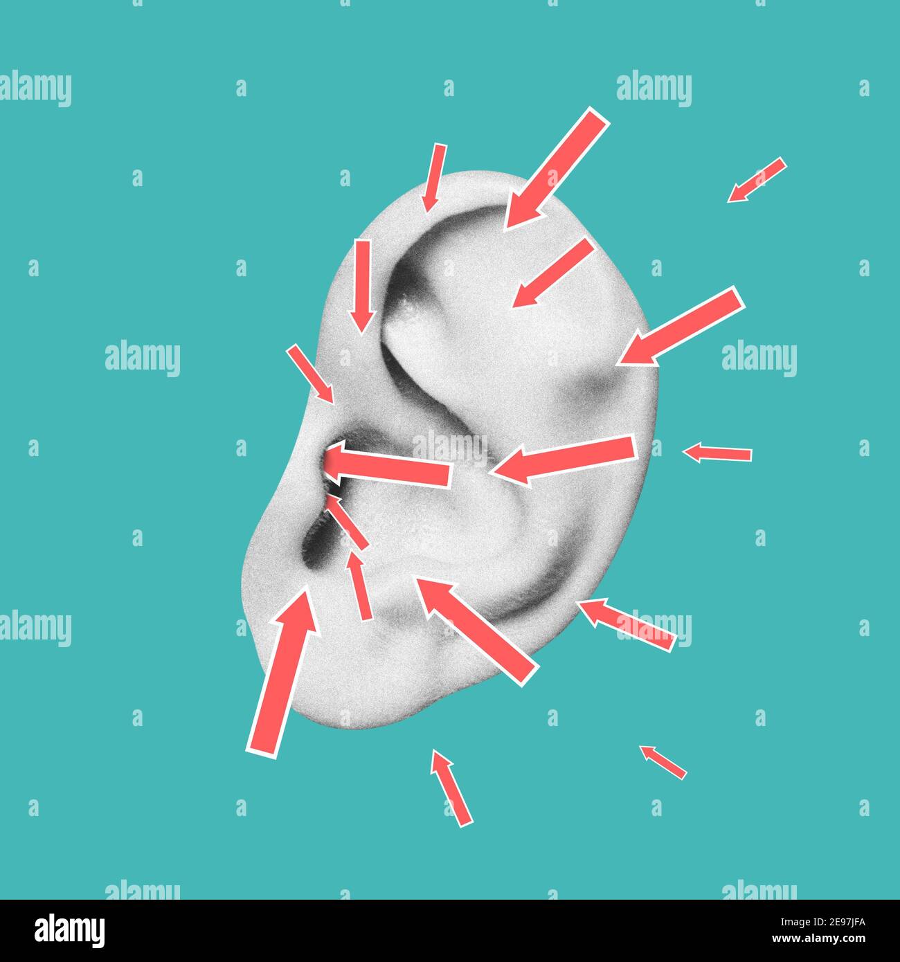 Getting fresh information every second. Arrows in human ear. Modern ...