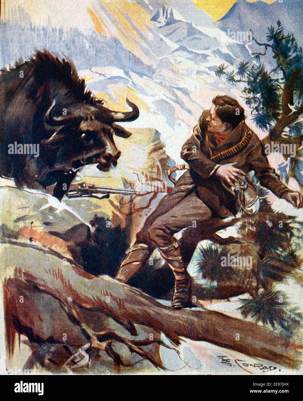 Buffalo Hunt or American Bison, Bison bison, Hunt & Hunter or Tracker ...