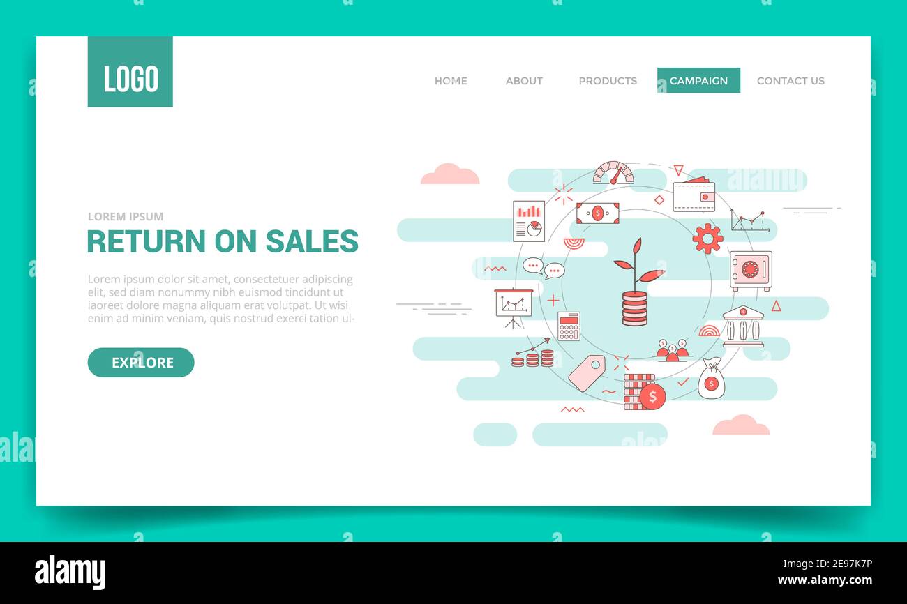 ros return on sales concept with circle icon for website template or ...