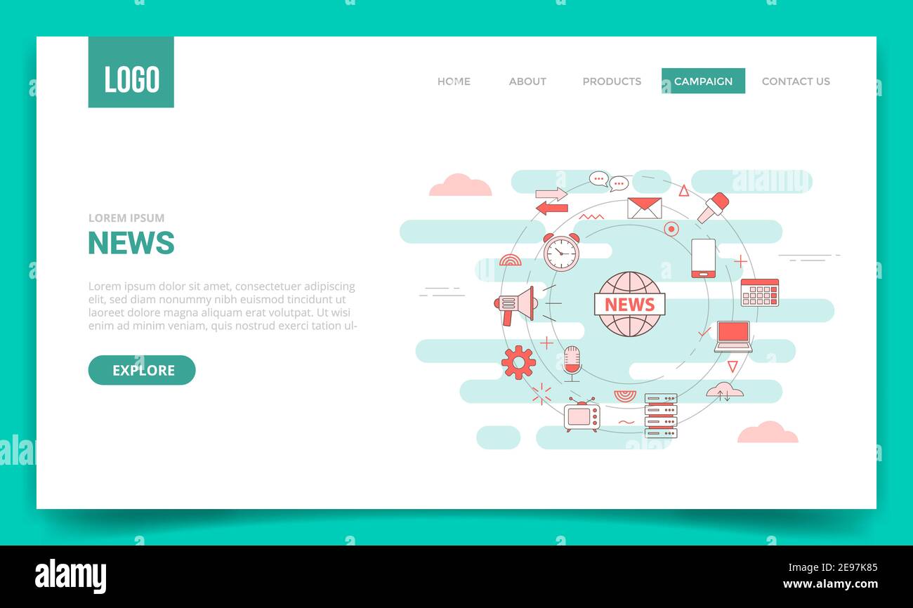 news media concept with circle icon for website template or landing ...