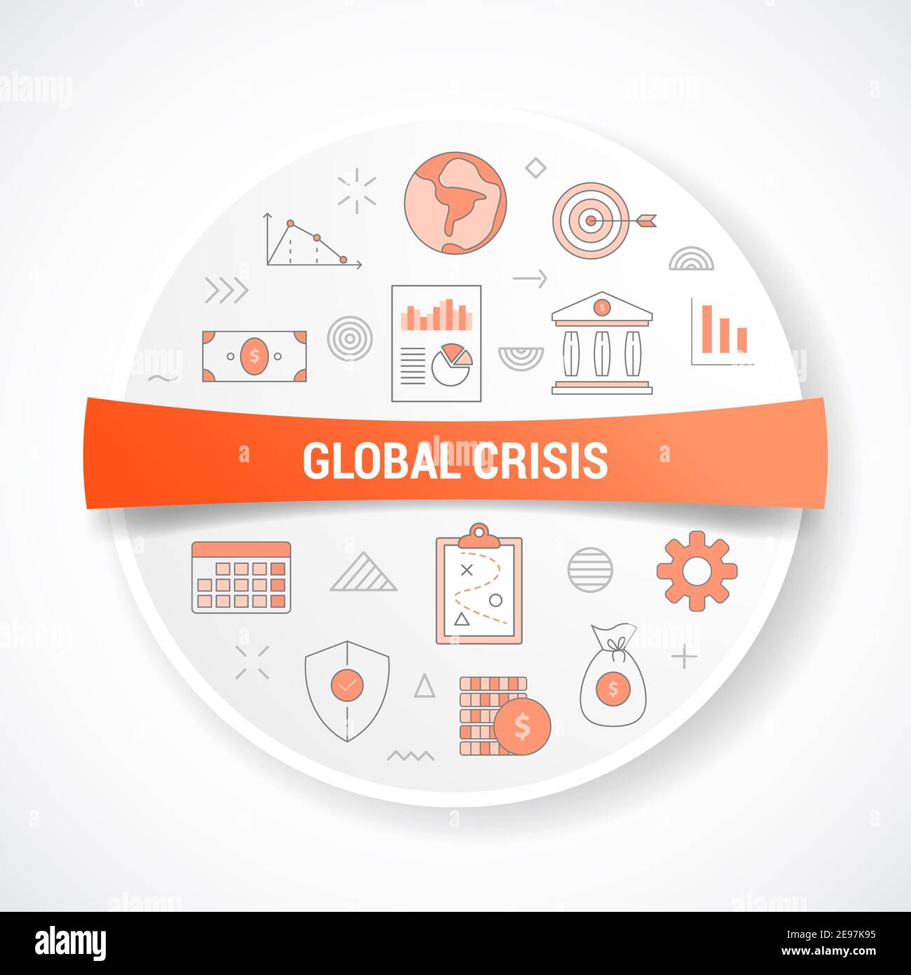 global crisis concept with icon concept with round or circle shape ...
