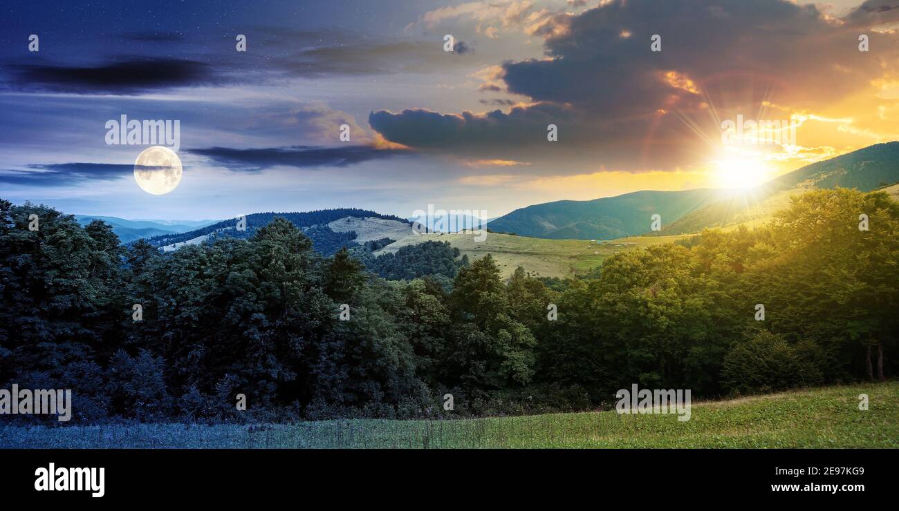 day and night time change concept above summer mountain landscape ...