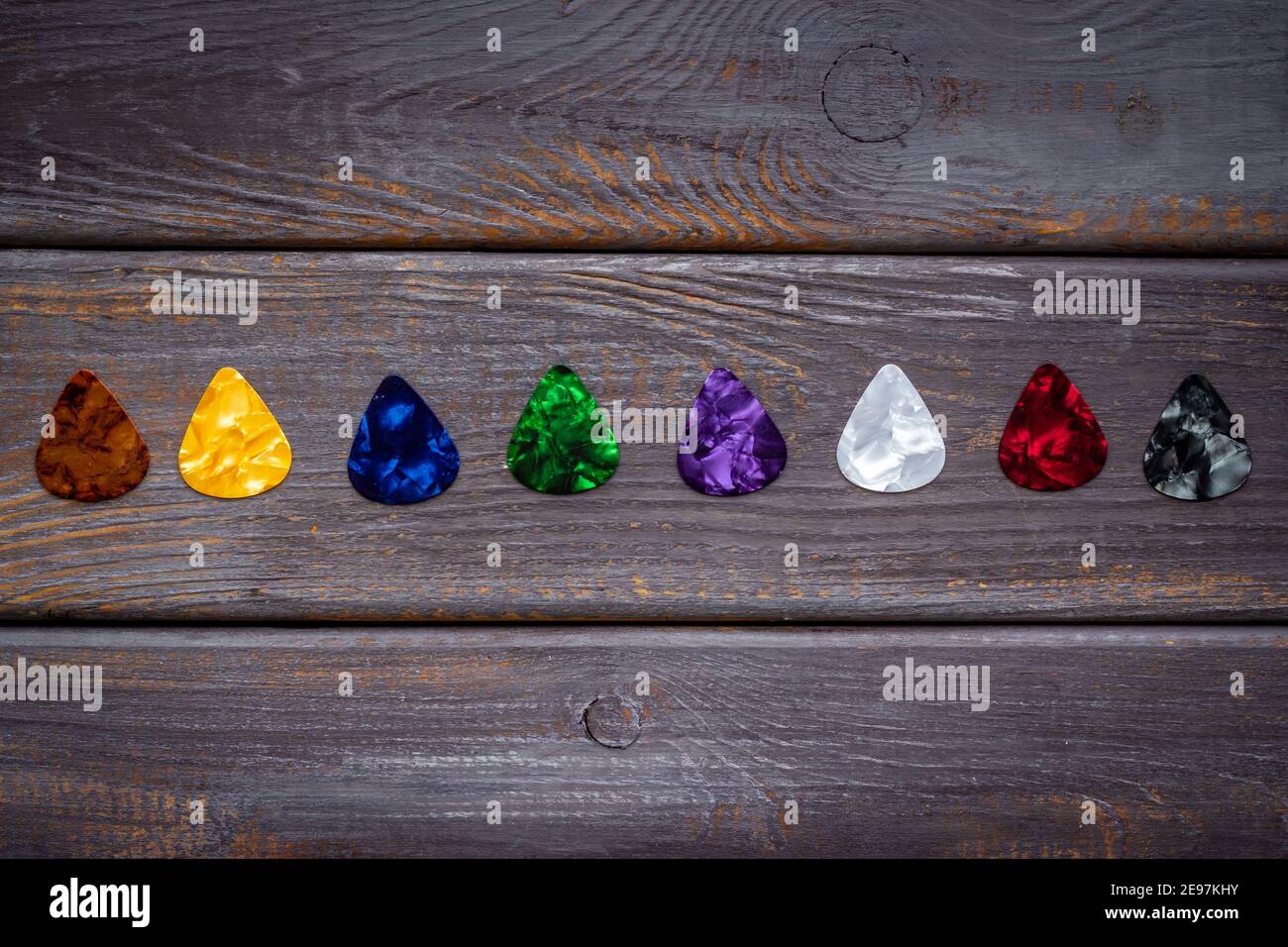 Guitar picks pattern. top view. Music background Stock Photo - Alamy