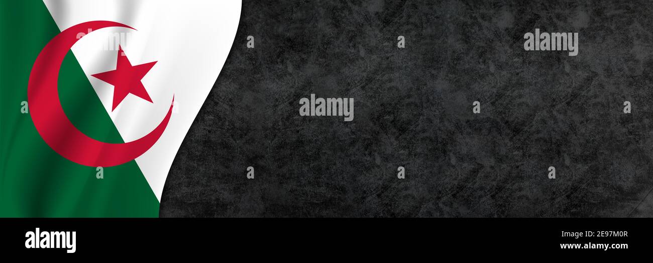 Algeria flag on concrete wall. Banner with fabric texture of the flag ...