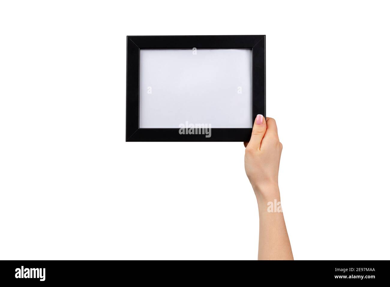 Female hands holding photo frame isolated on white Stock Photo - Alamy