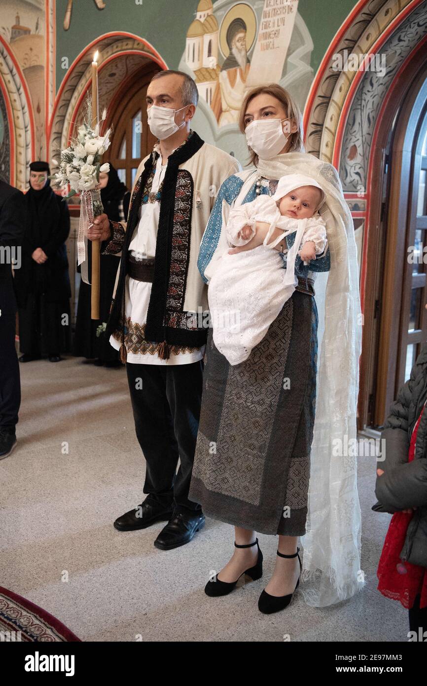 Godparents Prince Mihai and his wife Princess Emanuela de Ghyka attend ...