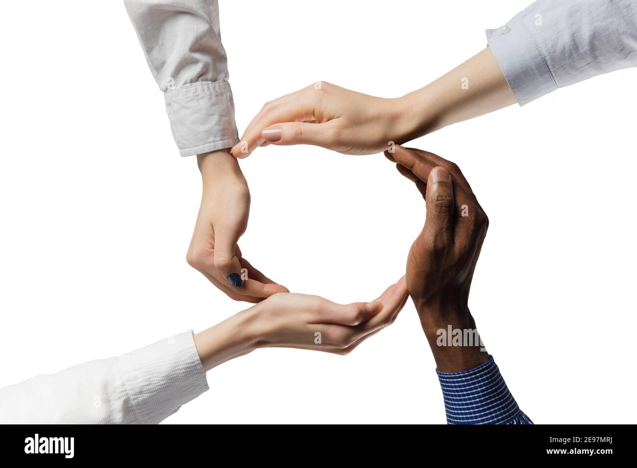 Group of people businessmen joining their hands in solidarity Stock ...