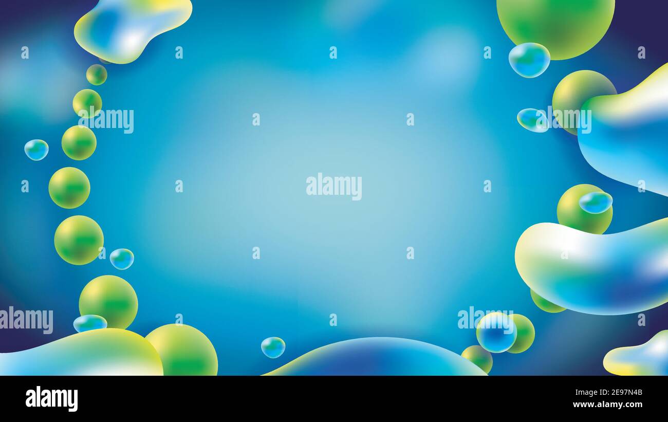 Glowing particles liquid dynamic flow with glowing bubble frame. Trendy ...