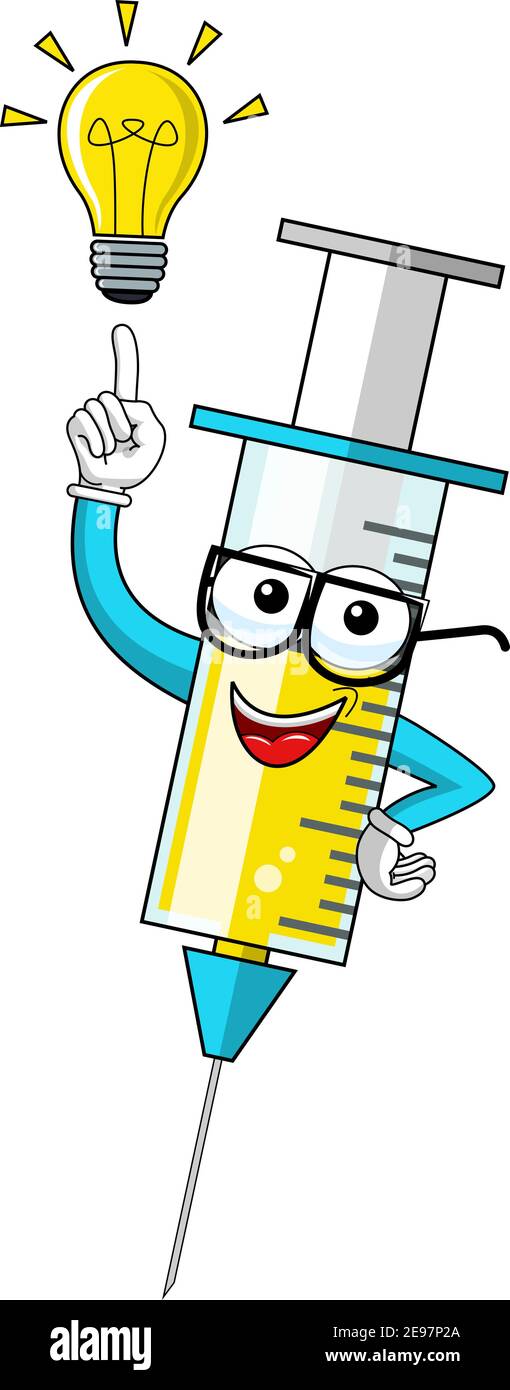 Smiling cartoon character mascot medical syringe vaccine idea ...