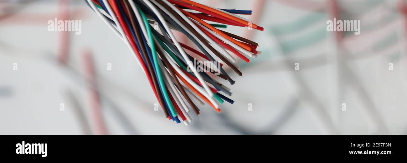 Multi colored electrical wires for wiring closeup Stock Photo - Alamy