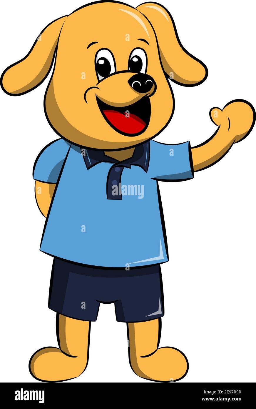 Dog mascot cartoon wearing uniform waving hand greetings isolated on ...