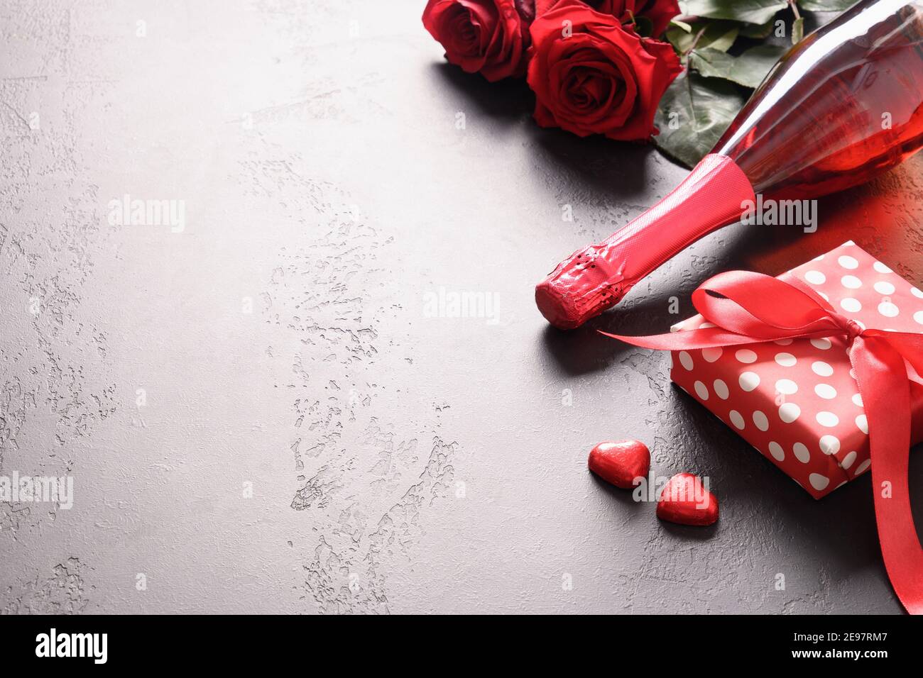 Valentine's day greeting card with chocolate sweets, roses, and ...
