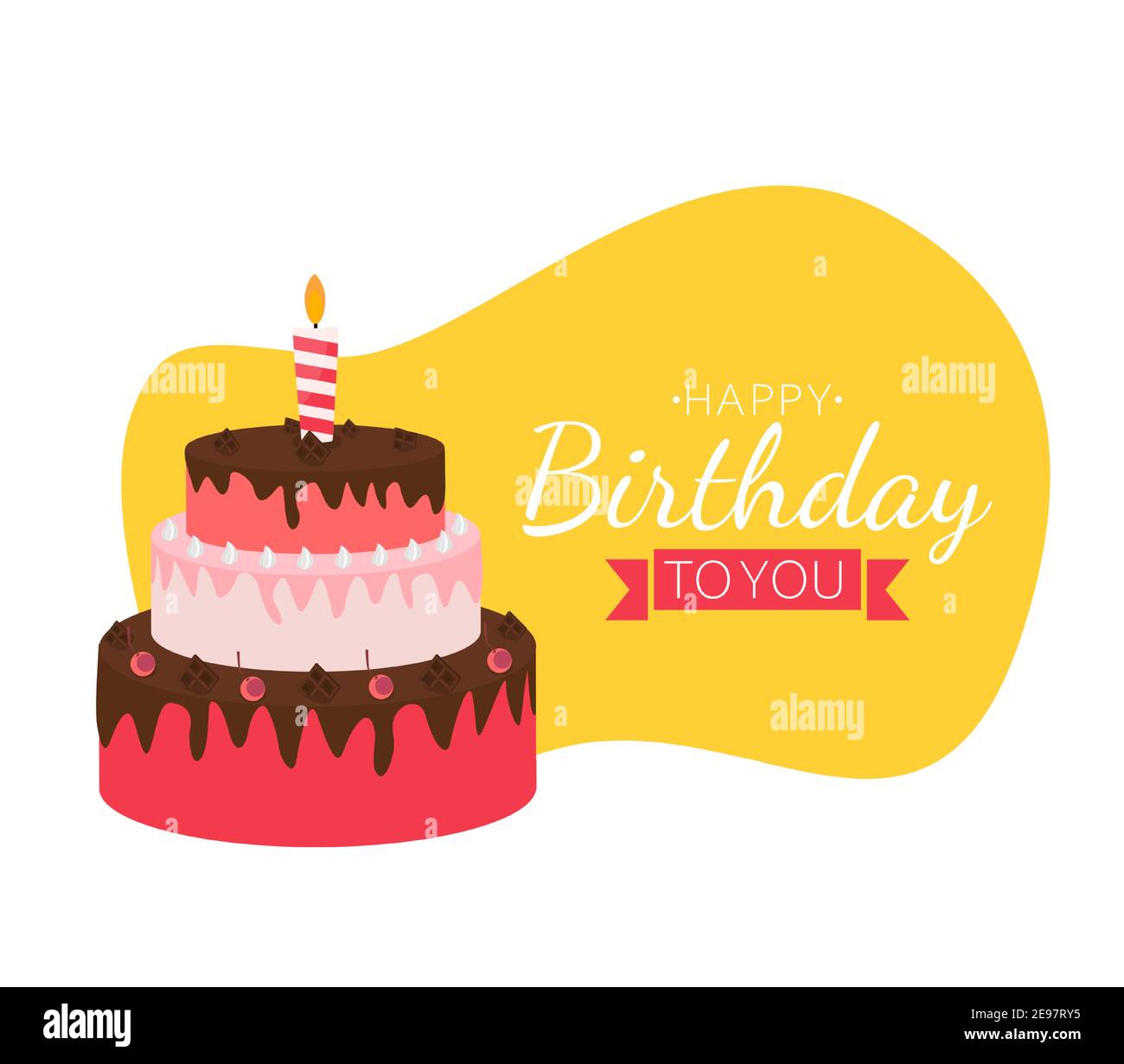 Cute Happy Birthday Background with Gift Box, Cake and Candles. Design ...